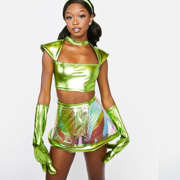 iHeartRaves | Other | Alien Costume Green Metallic Holo Space Cosplay Cosmic Princess Ufo ...